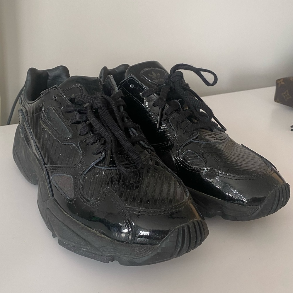 Black Adidas Originals Patent Black Falcon Sneakers - Gem